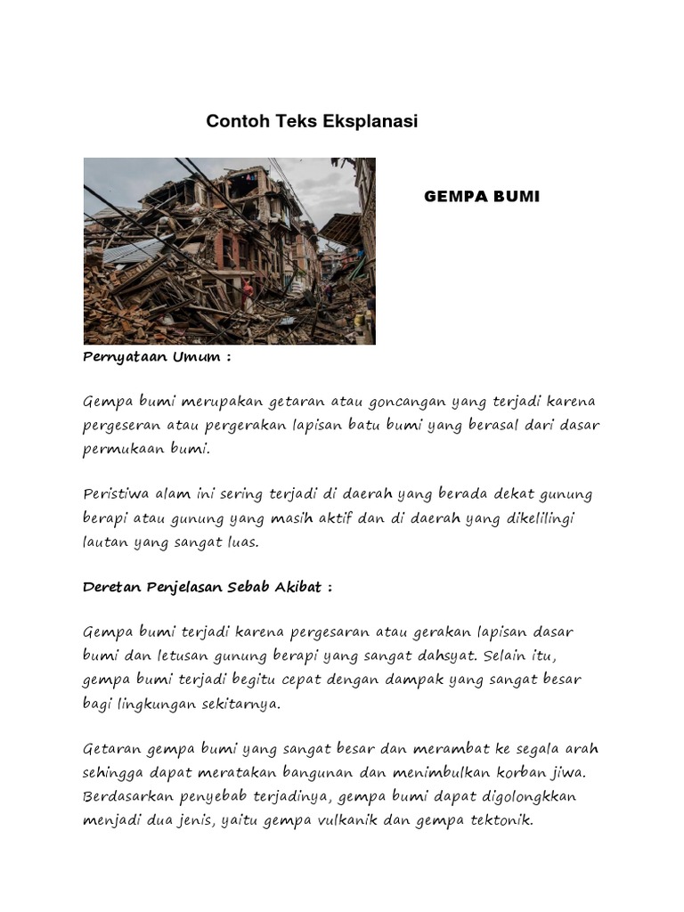 Contoh Teks Eksplanasi GEMPA BUMI | PDF