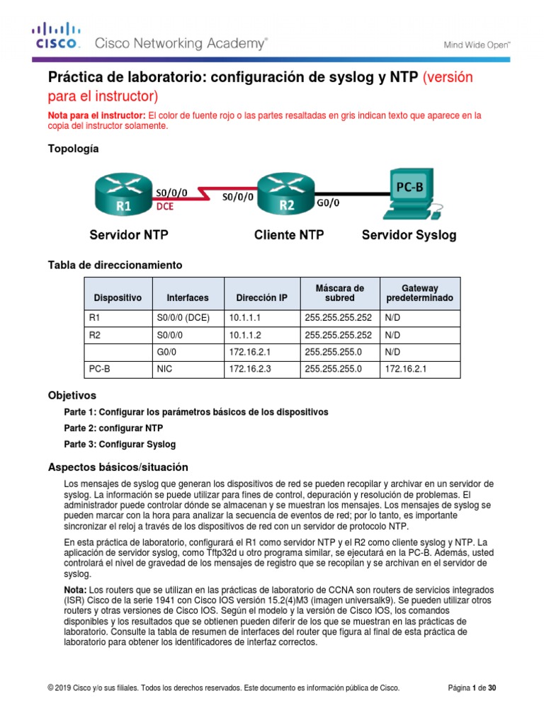 10.2.3.6 Lab - Configuring Syslog and NTP - ILM - Alexis Pedroza | PDF | Enrutador (Computación ...