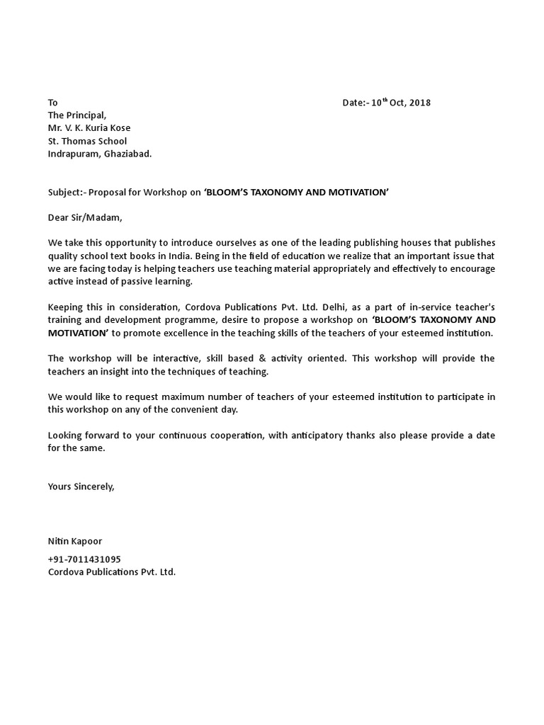 Proposal Letter For Workshop | PDF