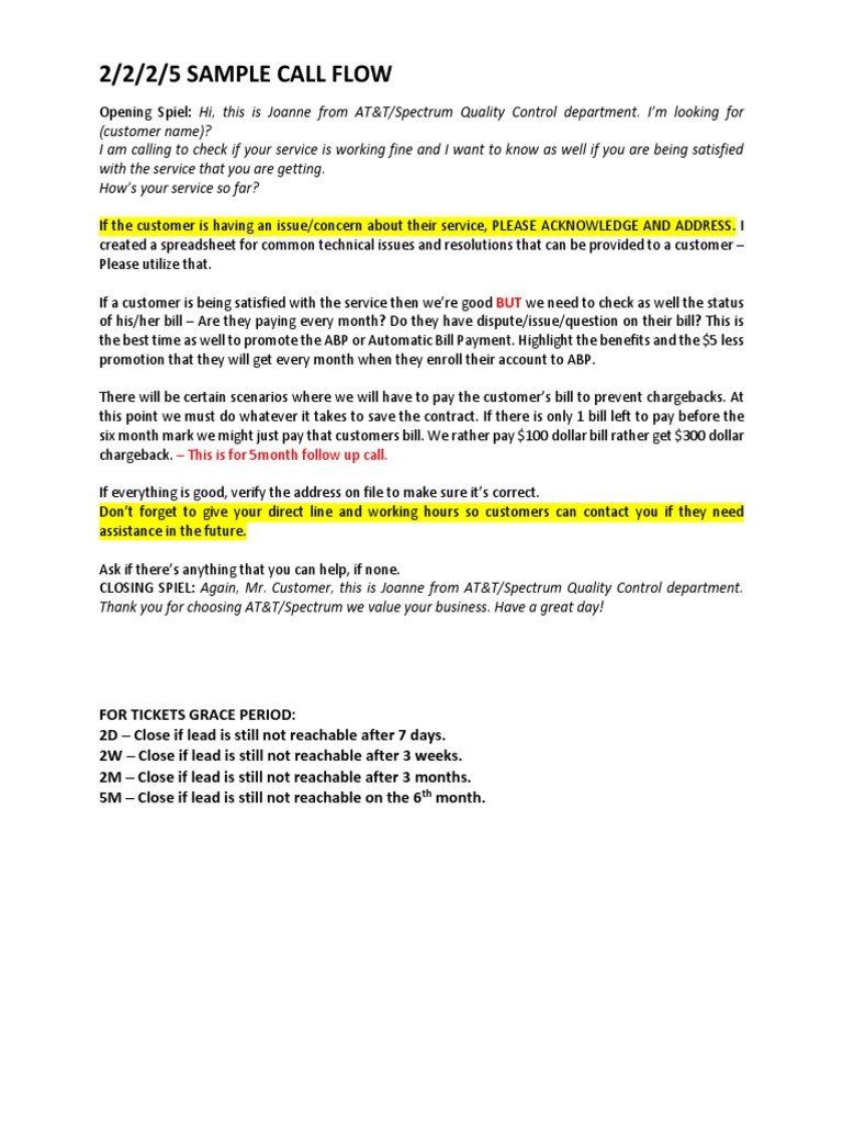 2/2/2/5 Sample Call Flow: - This Is For 5month Follow Up Call | PDF ...