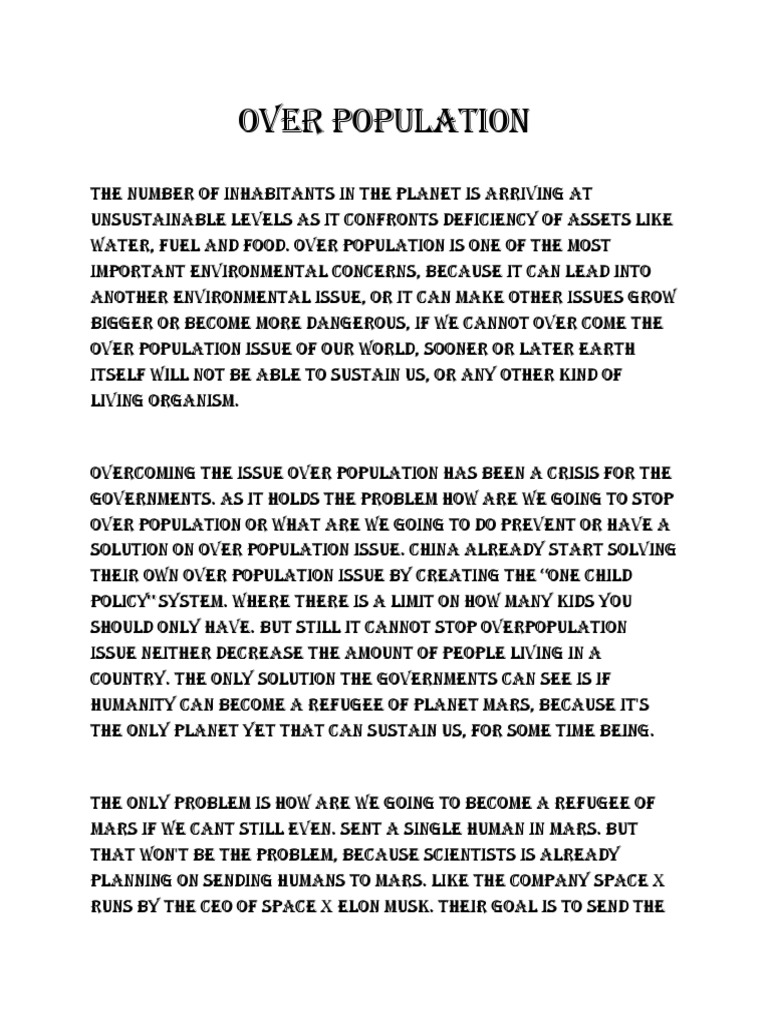 Overpopulation Essay | PDF | Politics | Wellness