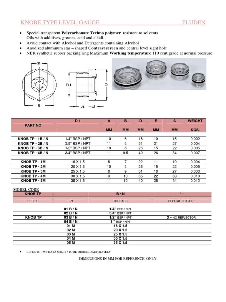 Knobe Type Level Gauge Fluden | PDF | Polymer Chemistry | Chemical ...