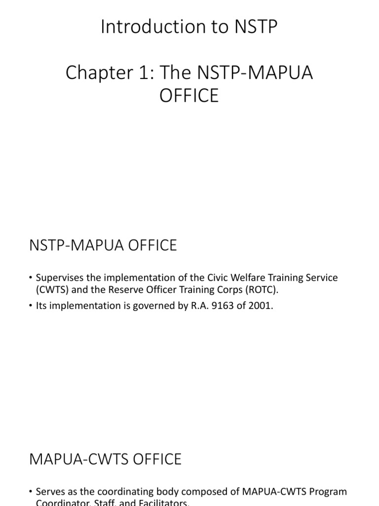 NSTP Cwts Chapter 1 The NSTP Mapua Office | PDF | Educational Technology | Behavior Modification