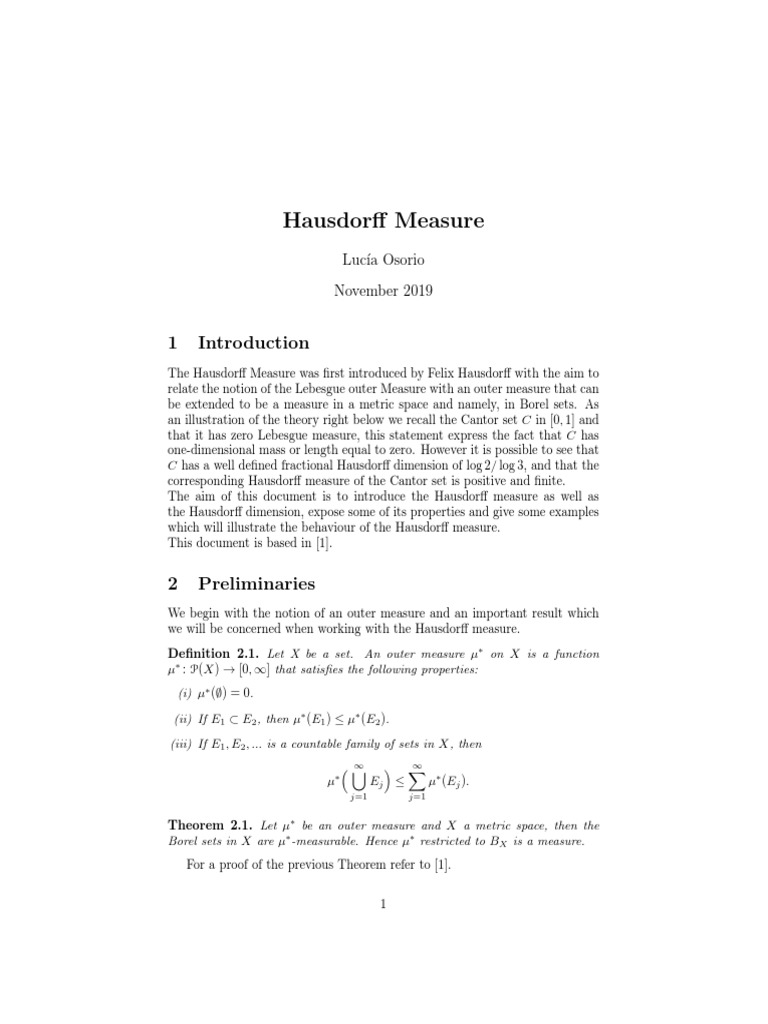 Hausdorff Measure | PDF | Measure (Mathematics) | Metric Space