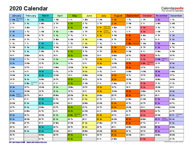 2020 Calendar Landscape in Color | PDF