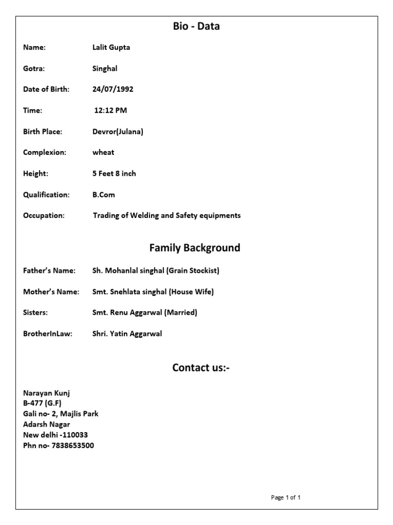 Bio Data - Lalit Gupta | PDF