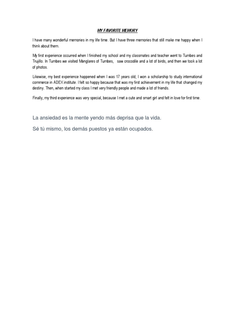 Writing About My Favorite Memory | PDF