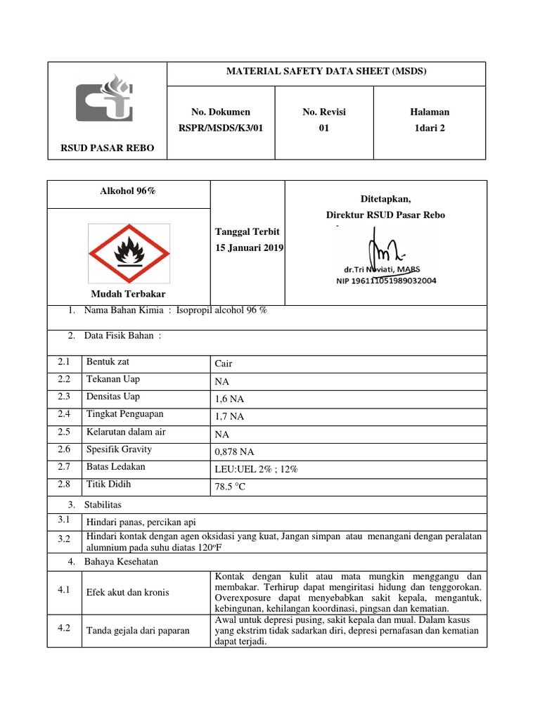 MSDS ALKOHOL 96% | PDF