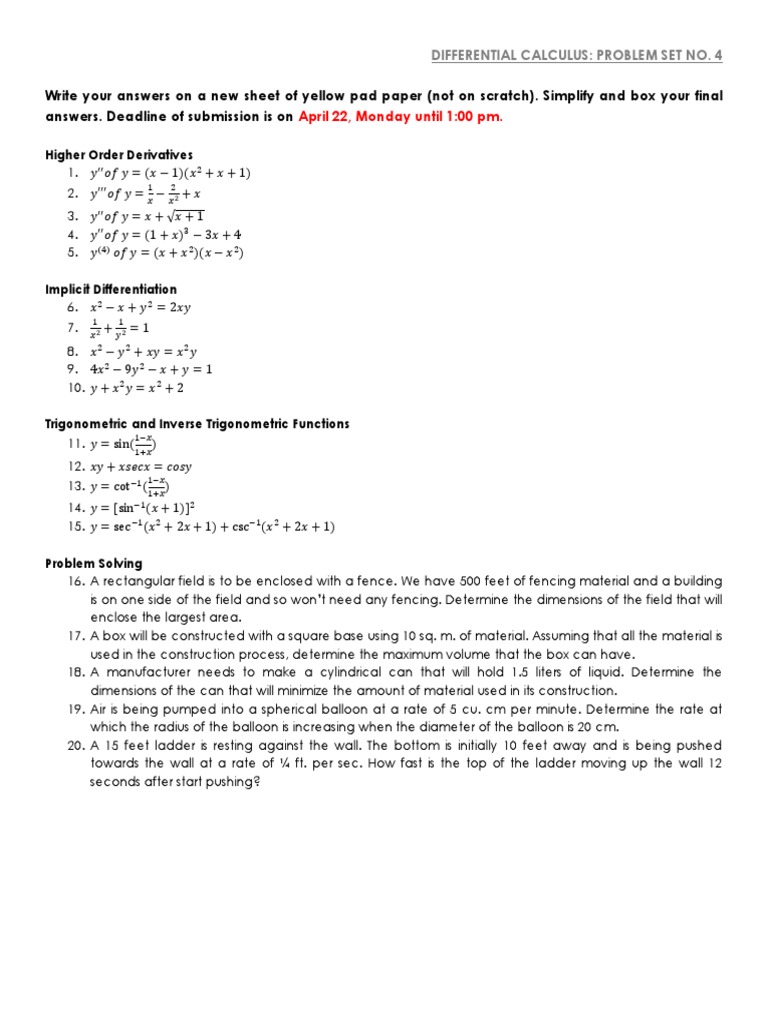 Problem Set in Calculus | PDF