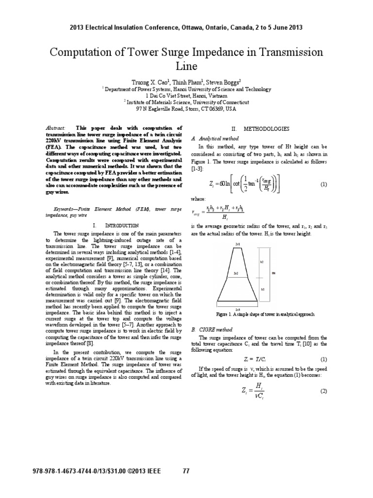 Computation of Tower Surge Impedance in PDF | PDF | Transmission Line ...