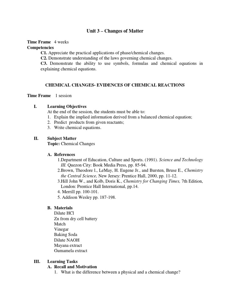 Evidence of Chemical Changes | PDF | Chemistry | Chemical Reactions