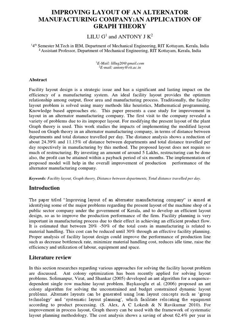 Improving Layout of An Alternator Manufacturing Company:An Application ...