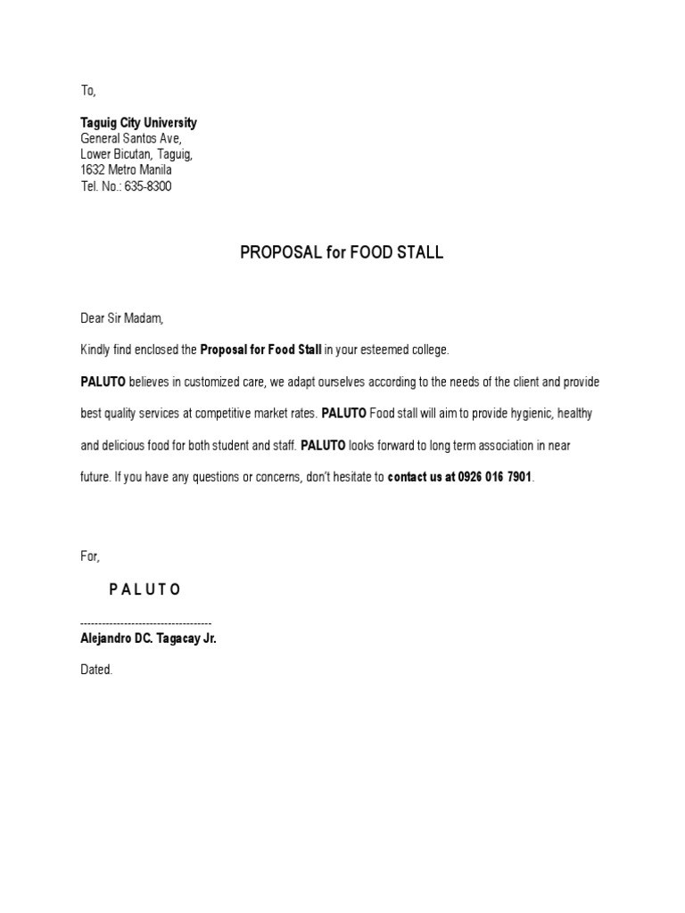 Food Stall Proposal for Taguig University | PDF | Business