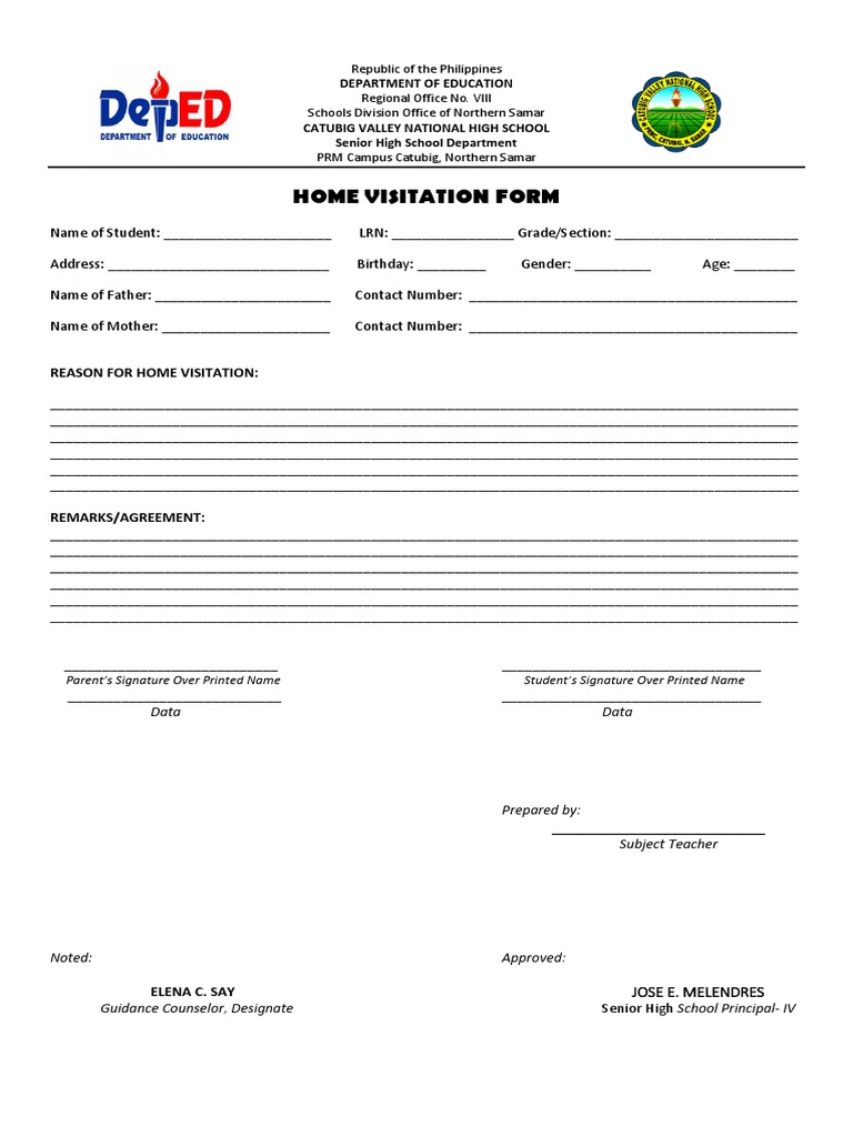 Home Visitation Form: Contact Number | PDF | Behavior Modification ...