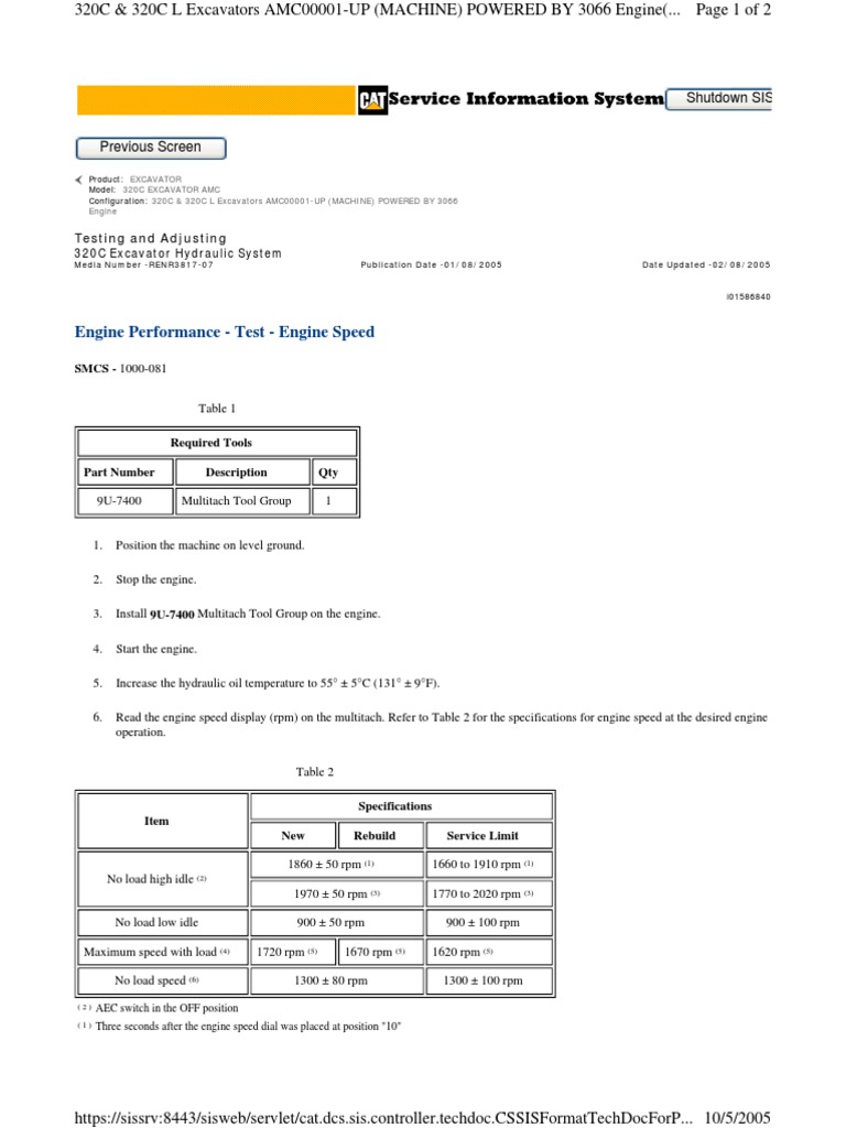 320c & 320c L Excavators Amc00001-Up (Machine) Powered by 3066 Engine ...