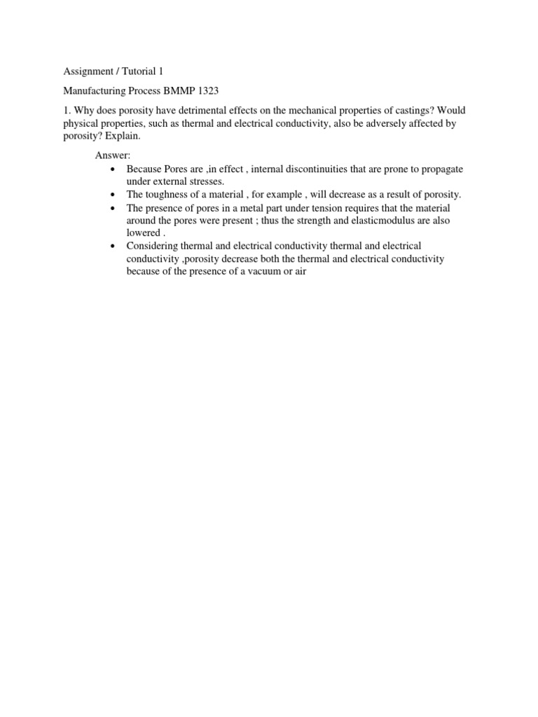 Assignment 1 Manu Process | PDF | Casting (Metalworking) | Industrial Processes