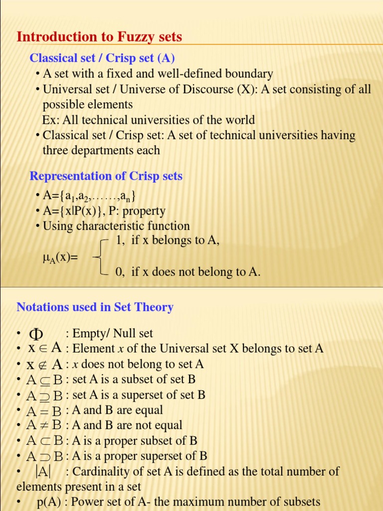 Introduction To Fuzzy Sets: Classical Set / Crisp Set (A) | Download Free PDF | Set (Mathematics ...