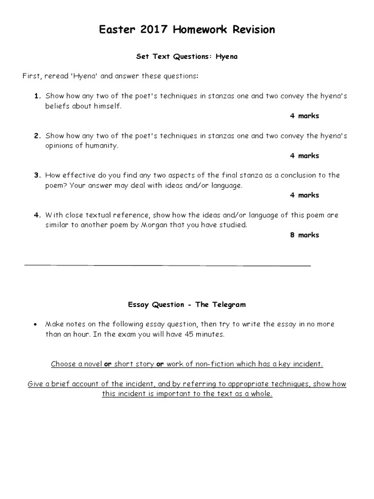 N5 Easter Homework | PDF | Writers | Essays