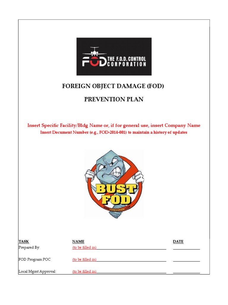 Foreign Object Damage (Fod) Prevention Plan | Download Free PDF ...