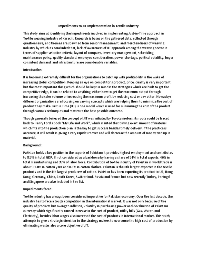 JIT Challenges in Karachi's Textile Sector | PDF | Pakistan | Economies