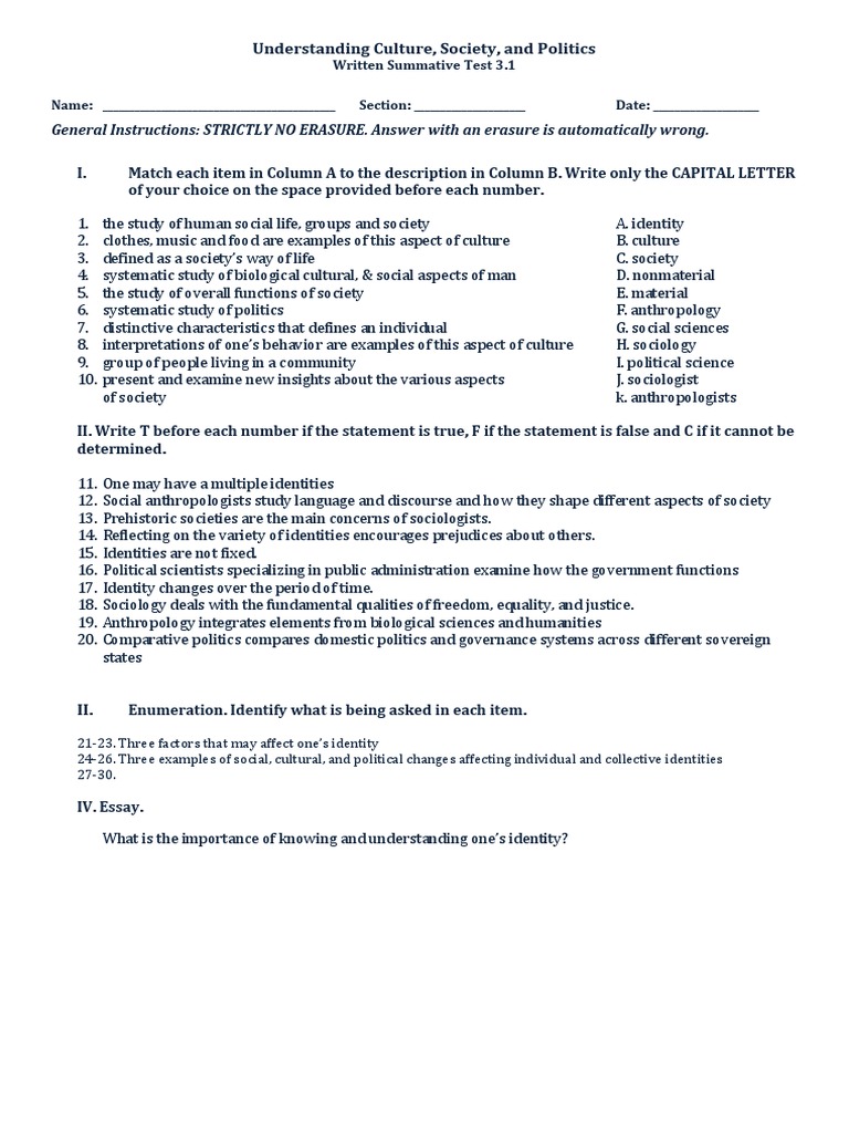 Written Tests in UCSP | PDF | Identity (Social Science) | Political Science
