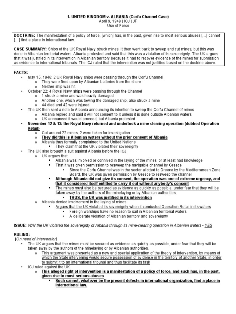UK v. Albania (Corfu Channel Case) Use of Force | PDF | Public Law ...