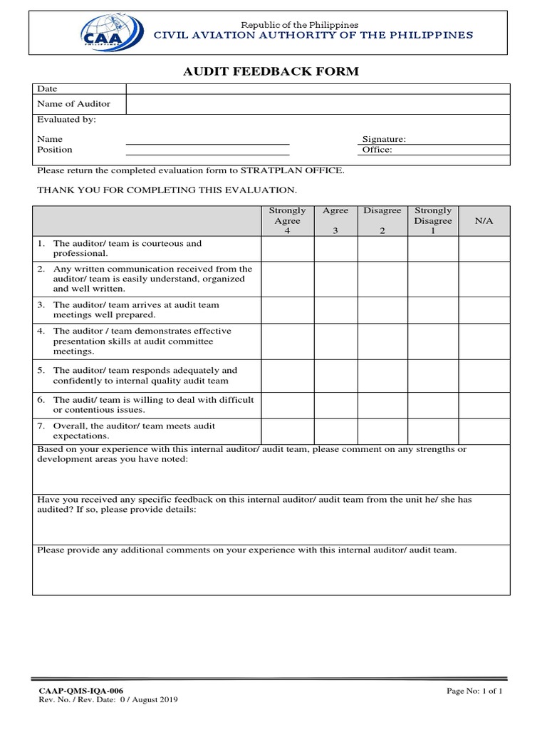 Audit Feedback Form | PDF