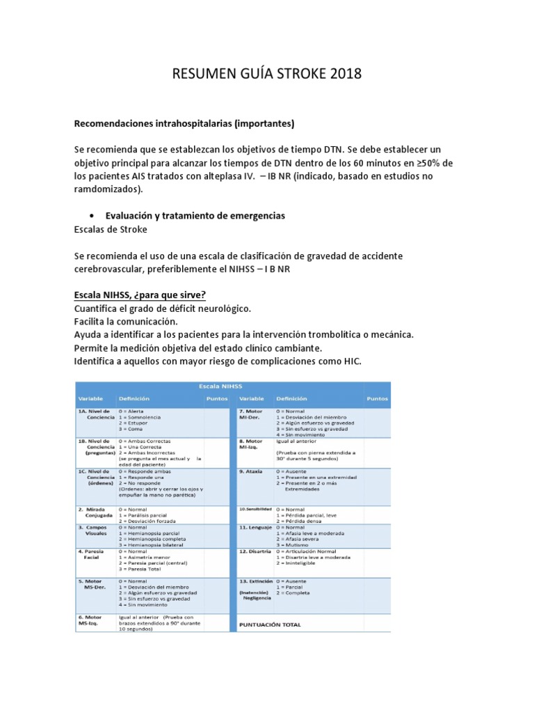 Resumen Guía Stroke 2018 | PDF | Carrera | Infarto de miocardio
