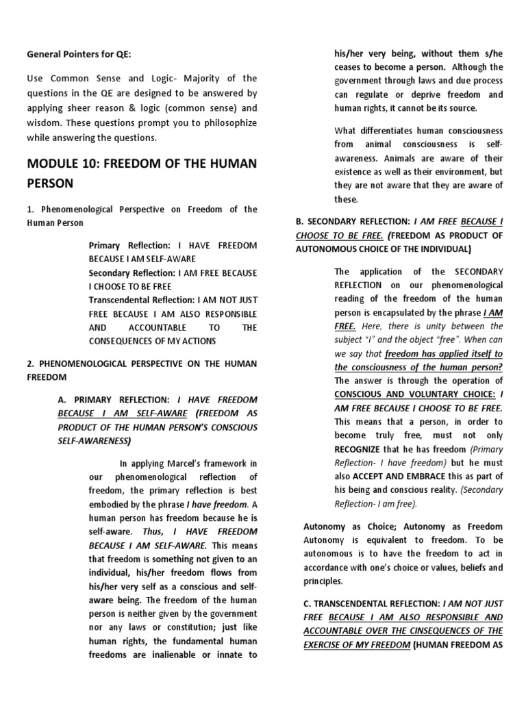 REVIEWER FOR INTRO TO PHILO 2nd Quarter | PDF | Free Will | Autonomy