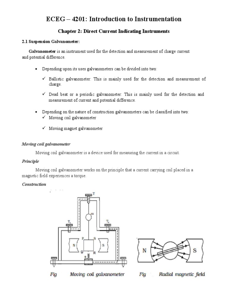 ECEG - 4201: Introduction To Instrumentation: Chapter 2: Direct Current Indicating Instruments ...