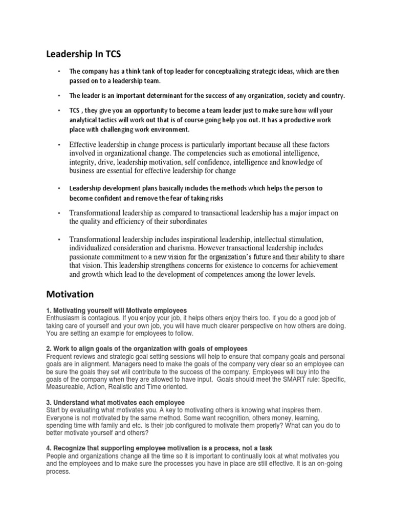 TCS Info | PDF | Transformational Leadership | Leadership