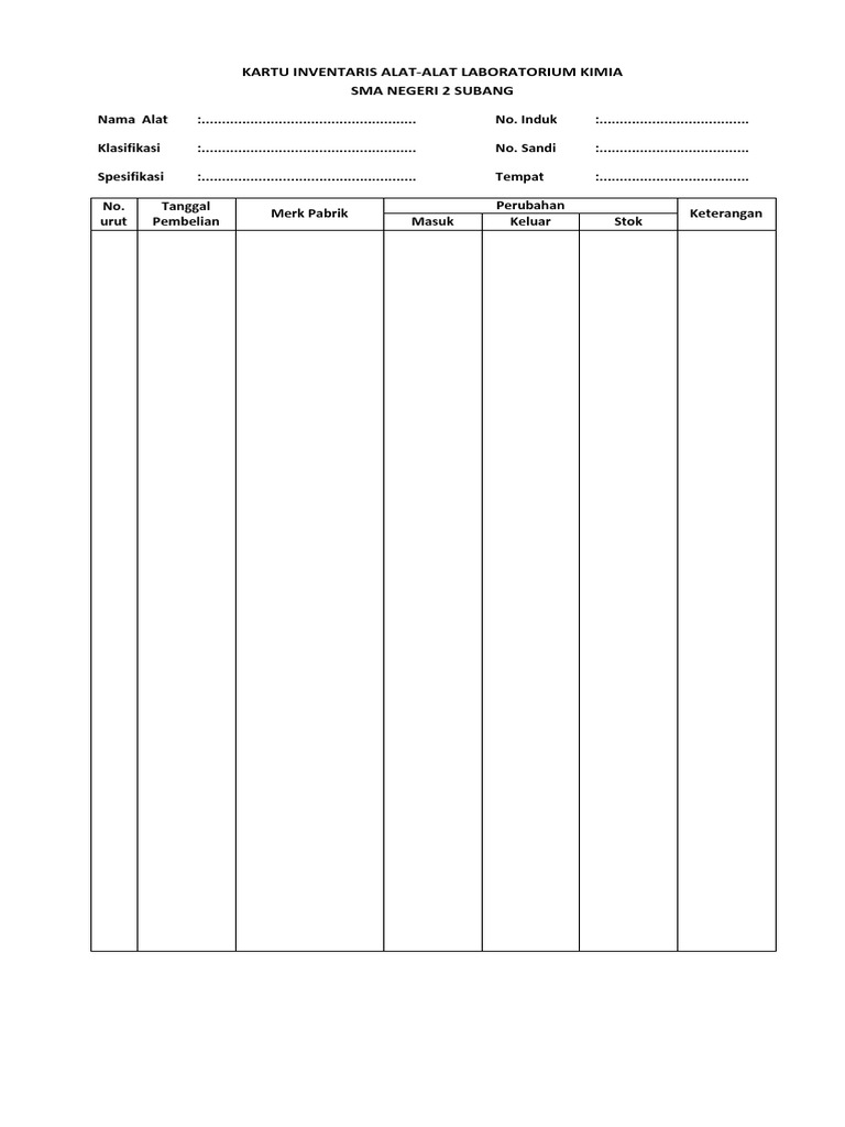 Kartu Inventaris Alat-Alat Laboratorium Kimia | PDF