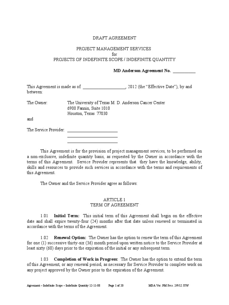 Attachment A Draft Agreement - PM Svcs | PDF | Liability Insurance ...