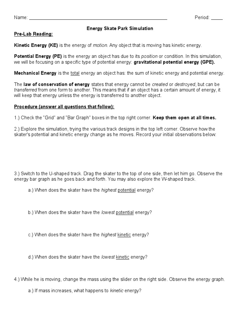 Phet Energy Skate Park | Download Free PDF | Kinetic Energy | Potential ...