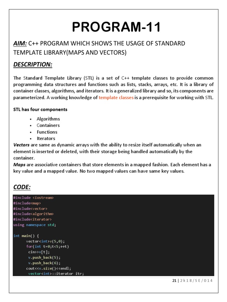 Program-11: Aim: C++ Program Which Shows The Usage of Standard | PDF