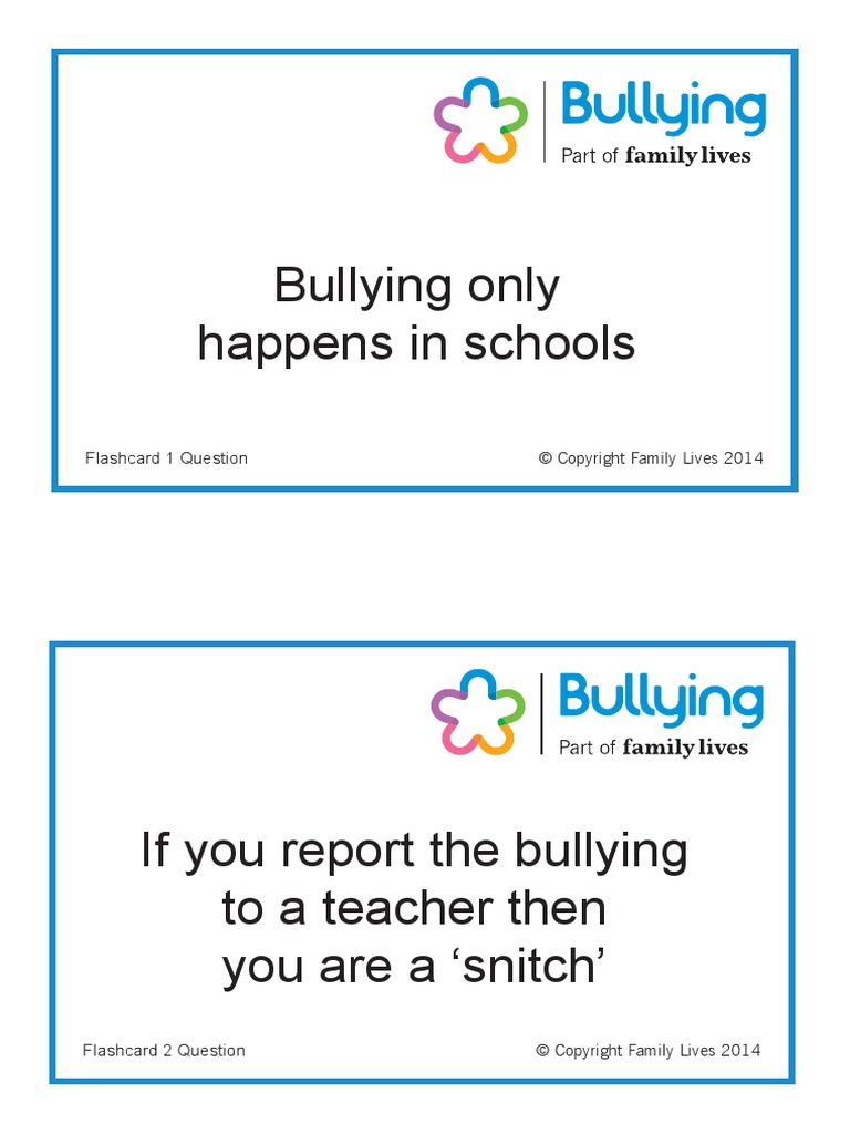 Bullying UK Flash Cards and Discussion Pack | PDF | Bullying ...