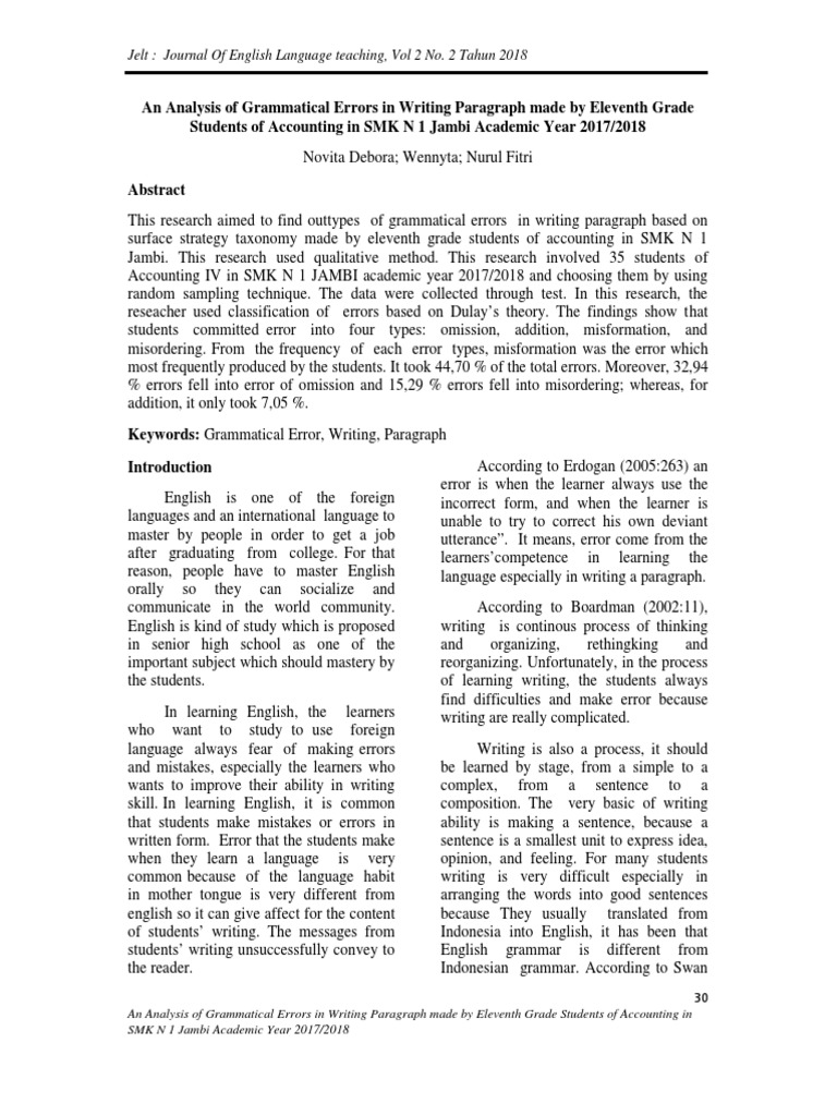 An Analysis of Grammatical Errors in Writing Paragraph Made by Eleventh Grade Students of ...