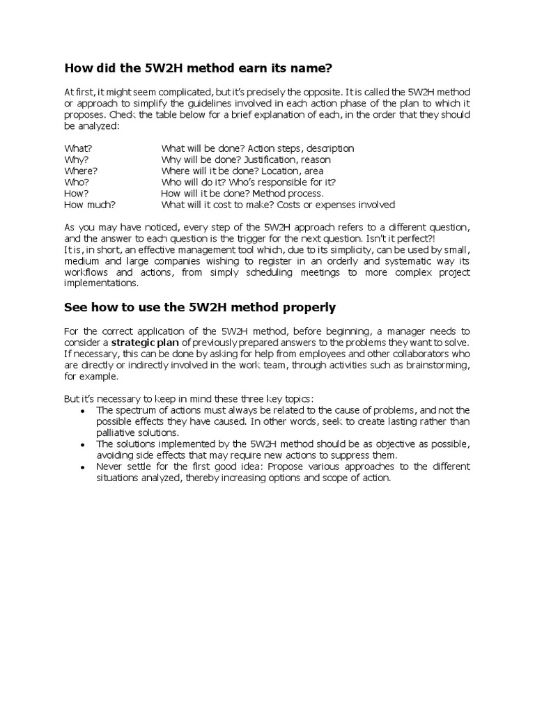 How Did The 5W2H Method Earn Its Name? | PDF | Career & Growth