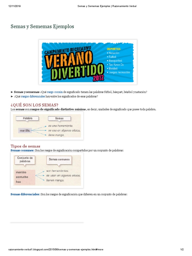 Semas y Sememas Ejemplos - Razonamiento Verbal | PDF