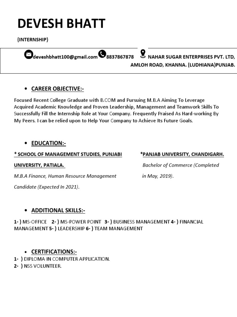 Internship Resume | PDF