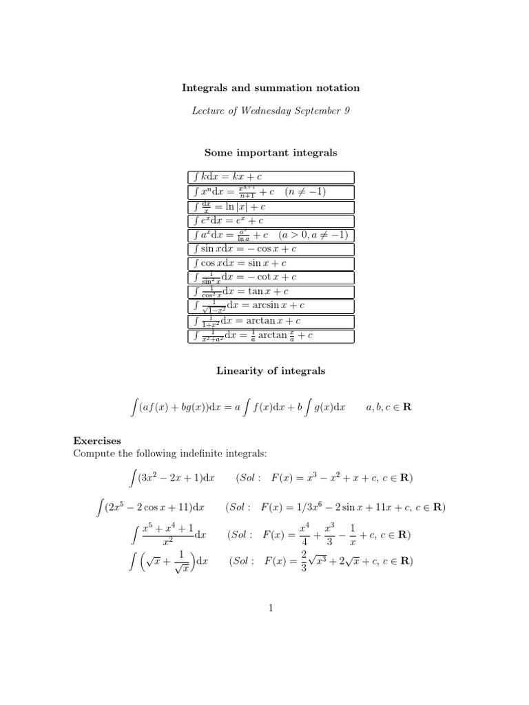 Essential Integrals and Summation Notation | PDF | Fraction ...