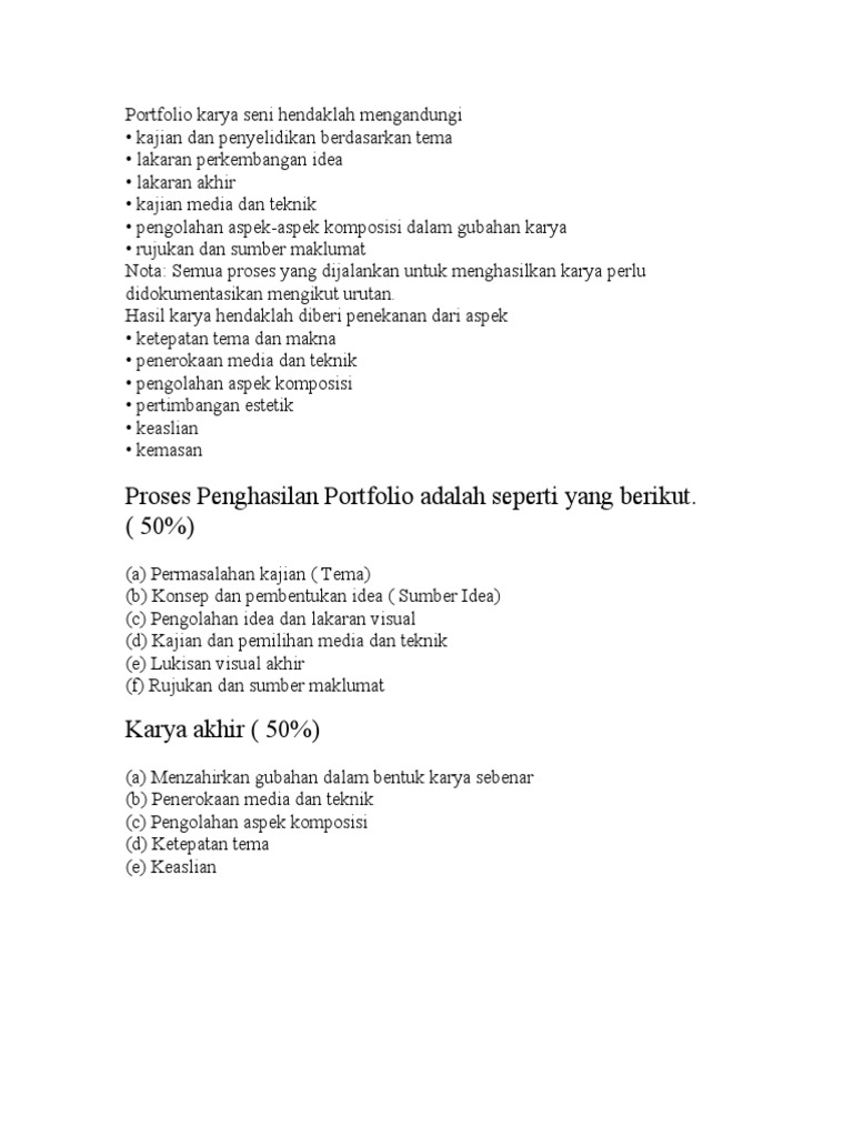 Portfolio Karya Seni Hendaklah Mengandungi | PDF