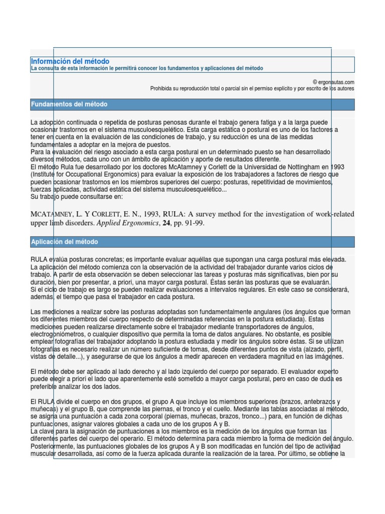 Método RULA - Ergonomía | PDF | Medición | Naturaleza