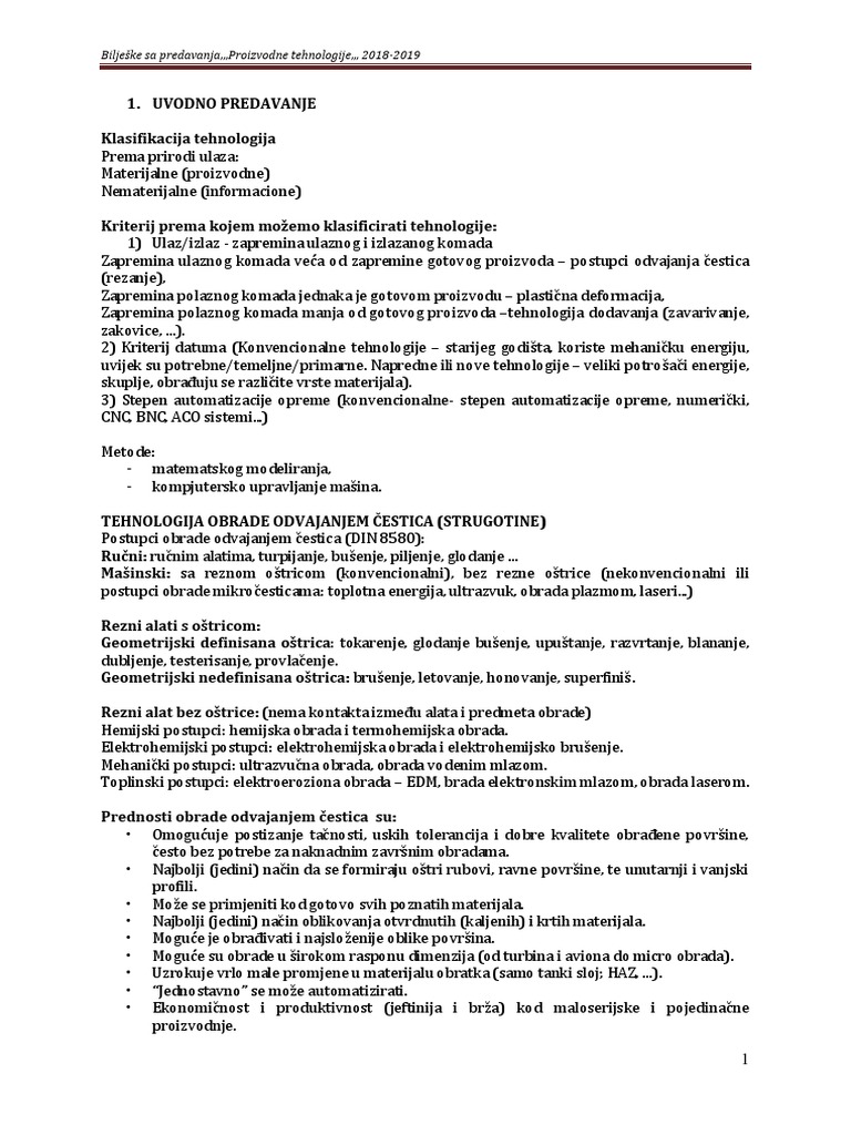 Skripta Za Proizvodne Tehnologije | PDF