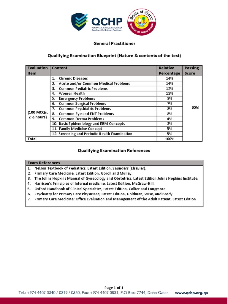 General Practitioner Exam Blueprint | PDF