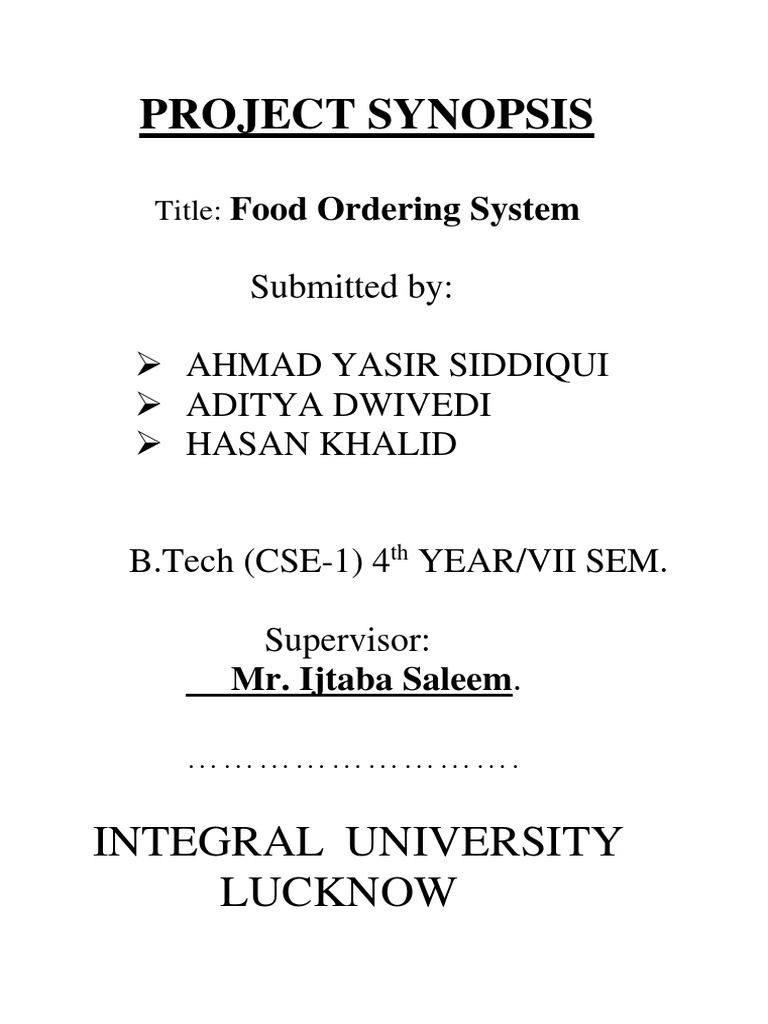 Project Synopsis: Integral University Lucknow | PDF | Menu | Internet