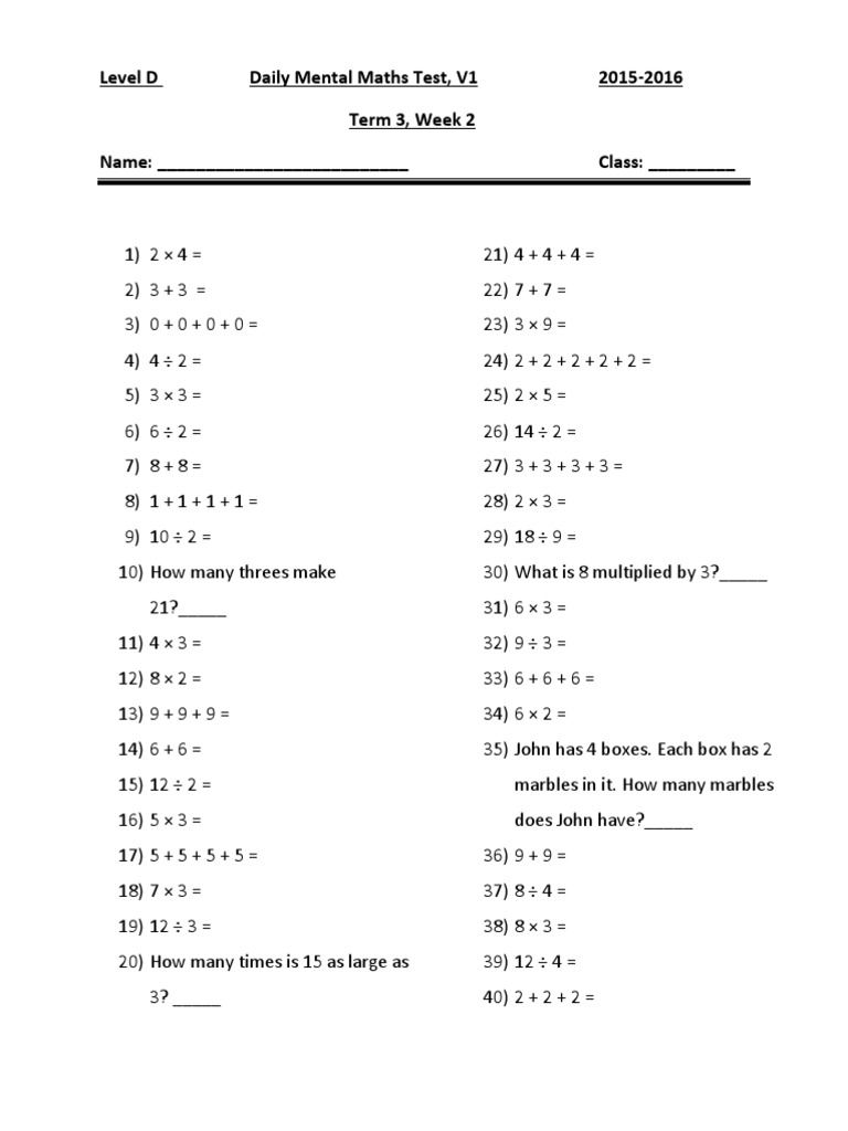 Term 3 Daily Mental Maths Week 2 V1 | PDF
