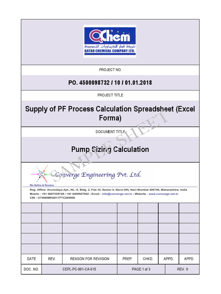 Pump Sizing Calculation PDF | PDF | Pump | Fluid Mechanics