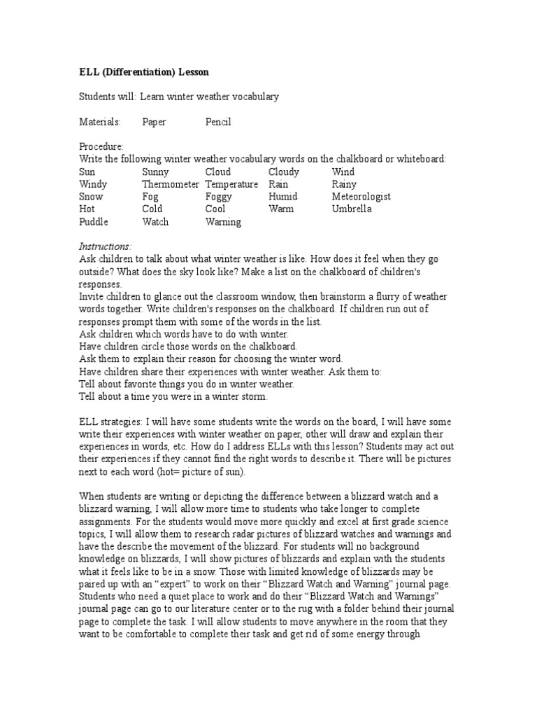 Winter Weather Vocabulary Lesson Plan | PDF | Winter Storm | Weather