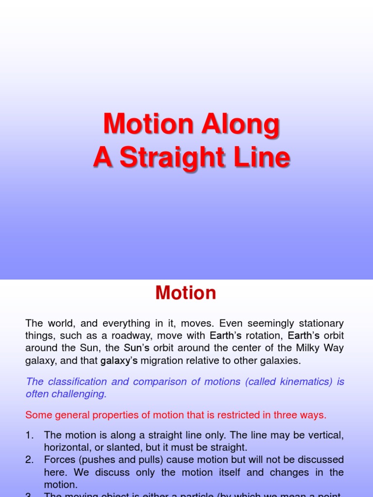 1 Motion Along Straight Line | PDF | Acceleration | Velocity
